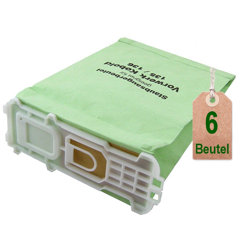 6 Staubsaugerbeutel Filtertüten grün geeignet für Vorwerk Kobold VK 135 ...
